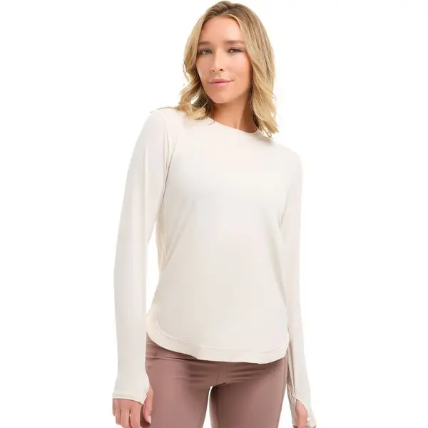 BLOQUV Long Sleeve Sun And Uv Protection Relaxed Scallop Top - Sand