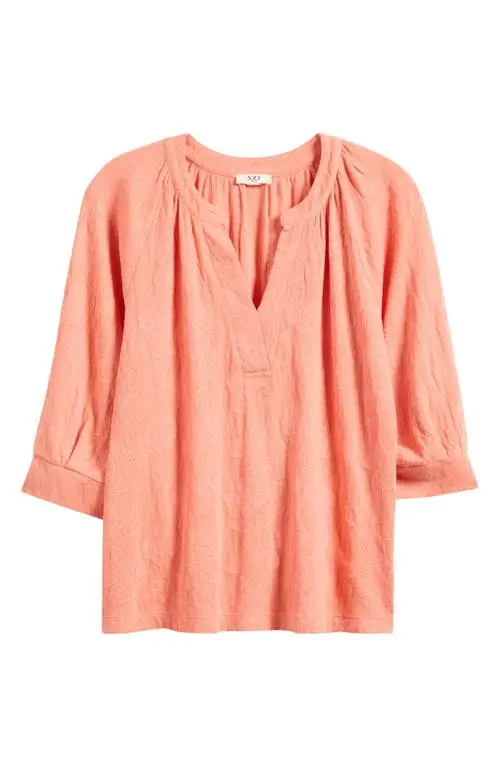 NIC+ZOE Split Neck 3/4 Sleeve Knit Top - Calypso