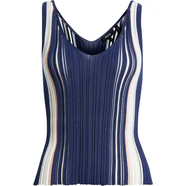 Theory Berkle Crinkle Organic Cotton Blend Tank - Navy Multi