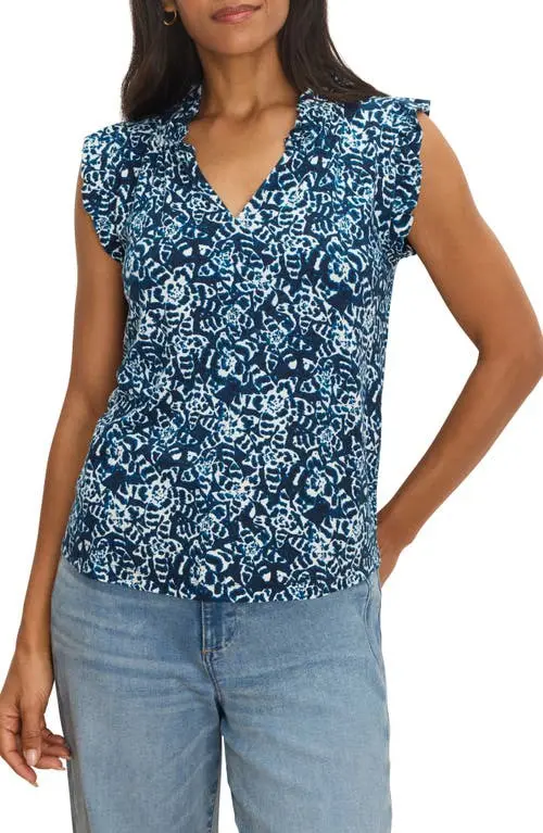 NIC+ZOE Shibori Print Ruffle Sleeveless Top - Indigo Multi