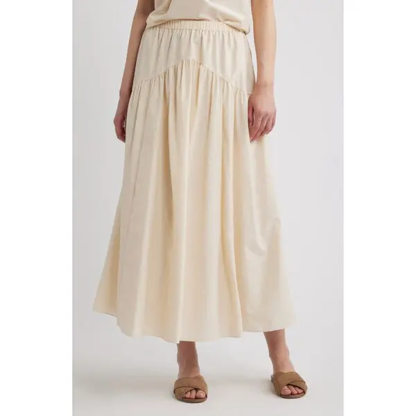 Theory Cotton Blend Midi Skirt - Almond