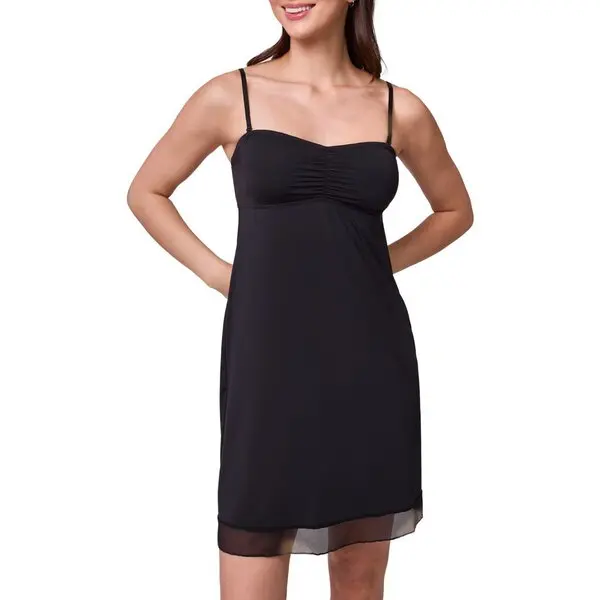 MONTELLE INTIMATES Convertible Lace Trim Slip - Black