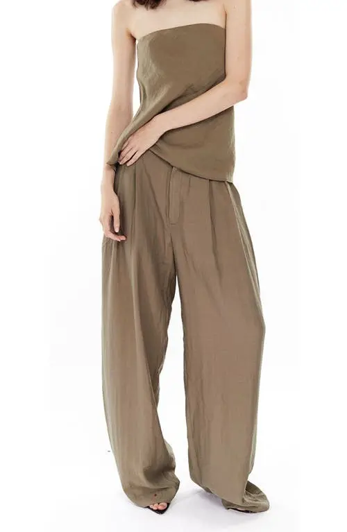 MOTHER OF ALL Hedi Mid Waist Tailored Linen Pants - Olive-green
