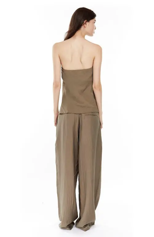 MOTHER OF ALL Hedi Mid Waist Tailored Linen Pants - Olive-green