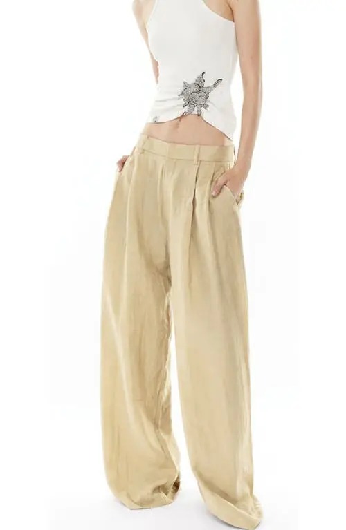 MOTHER OF ALL Hedi Mid Waist Tailored Linen Pants - Yellow
