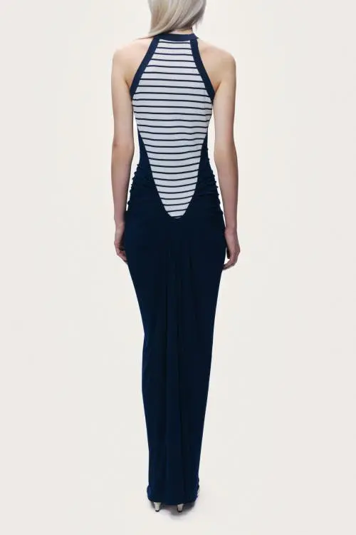 NOCTURNE Stripe Draped Halter Neck Maxi Dress