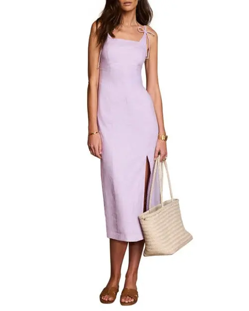 Mint Velvet Linen Bow Detail Midi Dress - Lilac