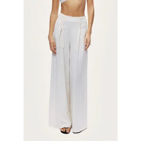 NOCTURNE Lace Up Wide Leg Pants - Ivory
