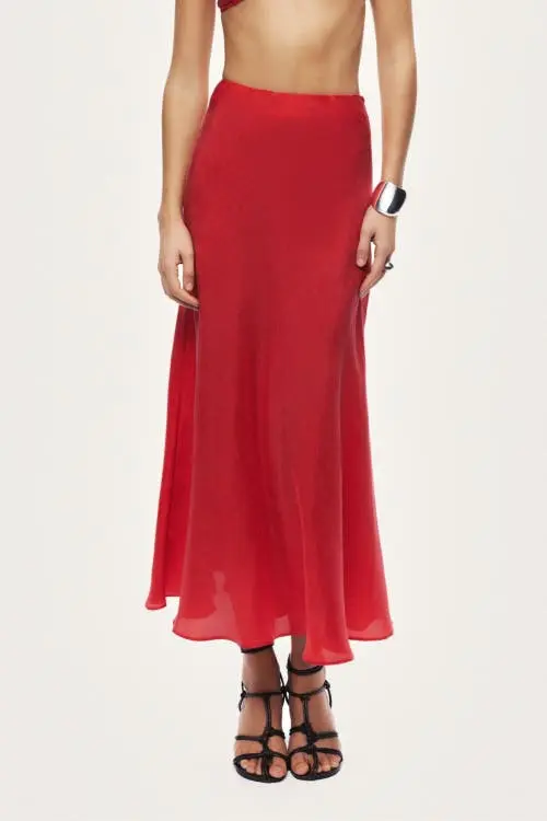 NOCTURNE Pleated Midi Skirt - Red