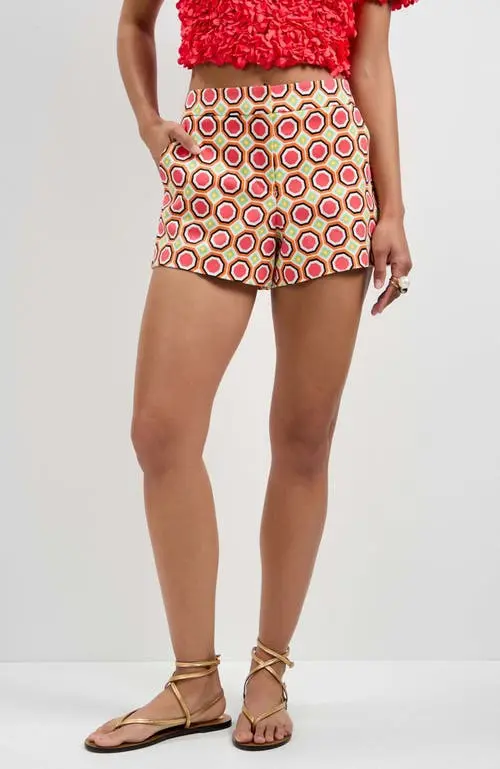 Trina Turk Corbin Geo Print Stretch Cotton Herringbone Shorts