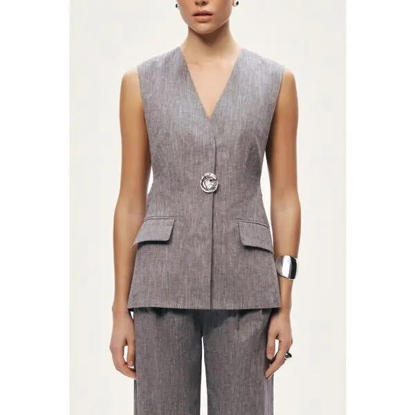 NOCTURNE Tailored Button Front Vest - Multi-colored