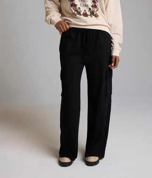 KNOWN SUPPLY Camino Pant Wide Leg Cargo Trousers - Black