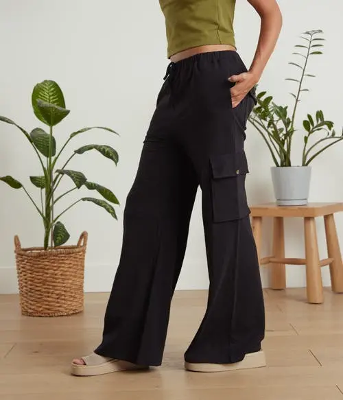 KNOWN SUPPLY Camino Pant Wide Leg Cargo Trousers - Black