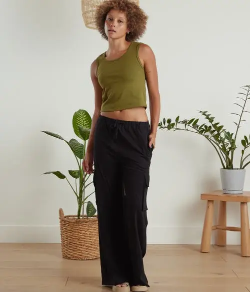 KNOWN SUPPLY Camino Pant Wide Leg Cargo Trousers - Black