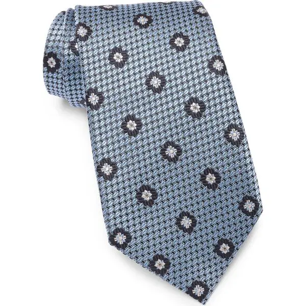 Zegna Floral Medallion Silk Tie - Bright Blue