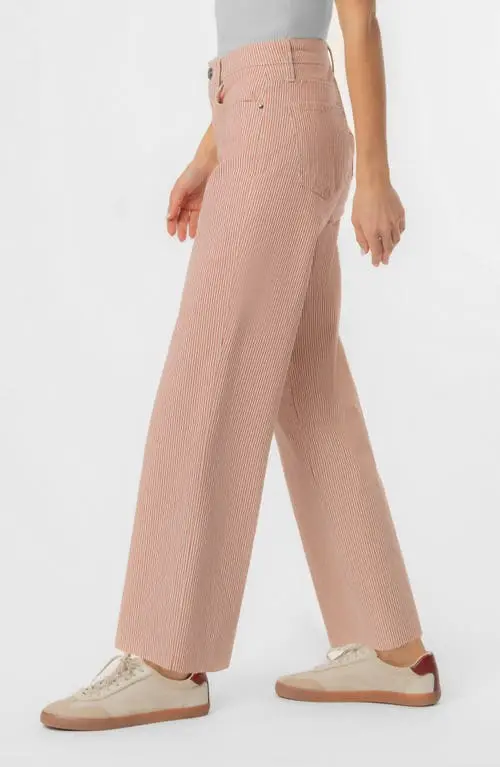 Kut From The Kloth Stripe Raw Hem High Waist Ankle Wide Leg Jeans