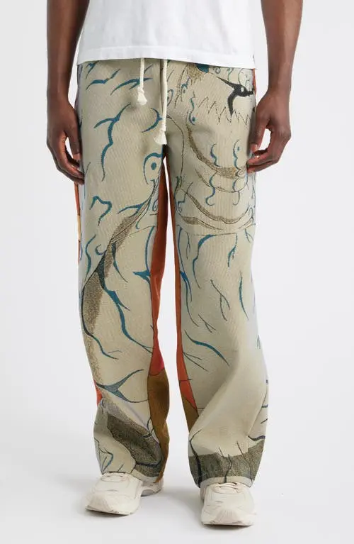 VERYRARE X Naruto Shukaku Kurama Jacquard Tapestry Knit Trousers - Orange
