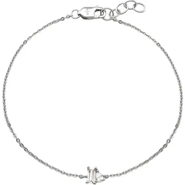 MADE BY MARY Toi Et Moi Pear And Emerald Cut Cubic Zirconia Bracelet In Sterling Or Gold Plate - Silver