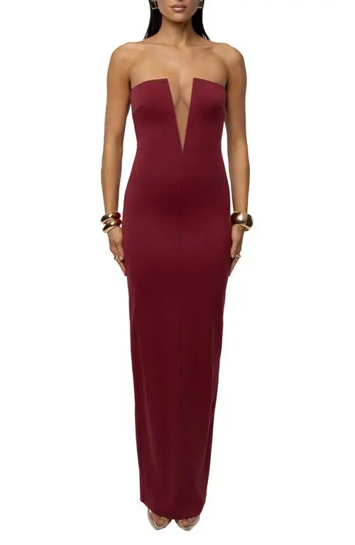 JLUXLABEL Strapless Plunge Gown With Mesh Inset - Red