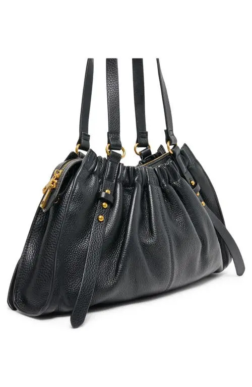 Dolce Vita Sloan Ruched Leather Shoulder Bag - Black