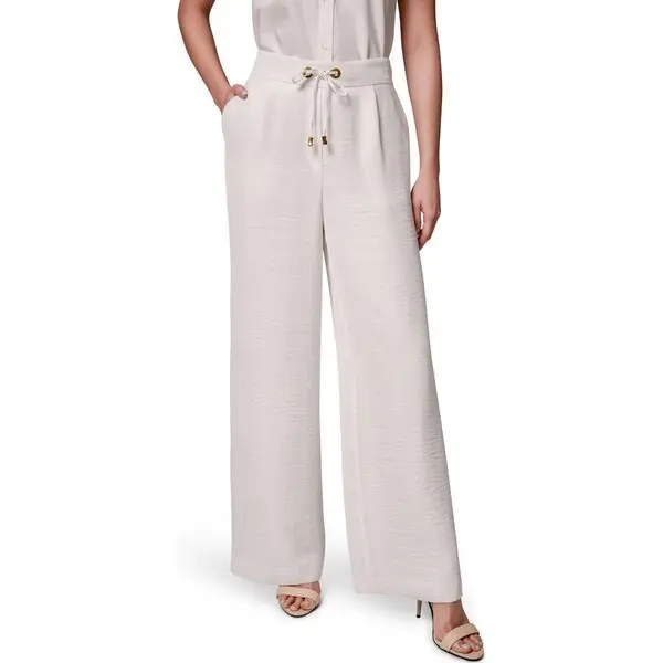 Donna Karan New York Crinkle Tie Waist Wide Leg Pants - Cream