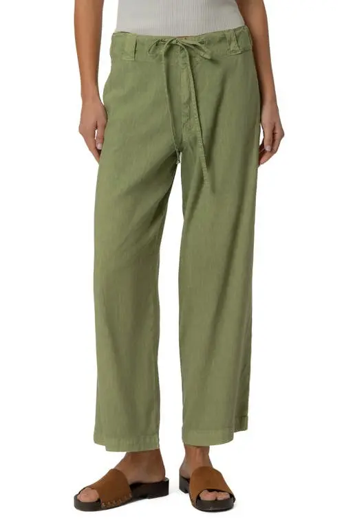 Kut From The Kloth Kate Drawstring Linen Blend Crop Wide Leg Jeans - Celery