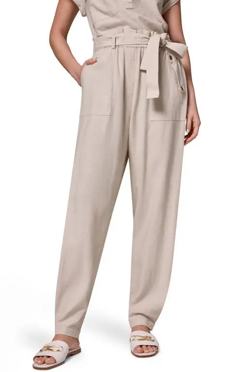 Donna Karan New York Belted Tapered Linen Blend Pants - Natural