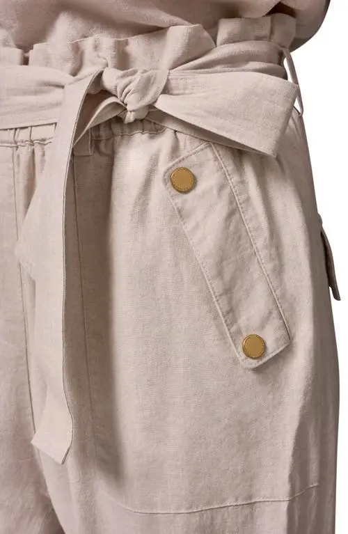 Donna Karan New York Belted Tapered Linen Blend Pants - Natural