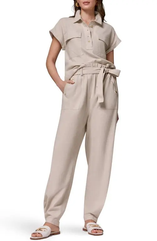 Donna Karan New York Belted Tapered Linen Blend Pants - Natural