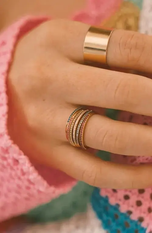 MADE BY MARY Birthstone Stacking Ring With Sapphire, Emerald, Or Cubic Zirconia - Gold September