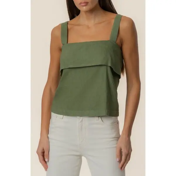 Kut From The Kloth Melanie Crop Linen & Cotton Blend Tank - Olive