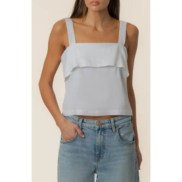 Kut From The Kloth Melanie Crop Linen & Cotton Blend Tank - White