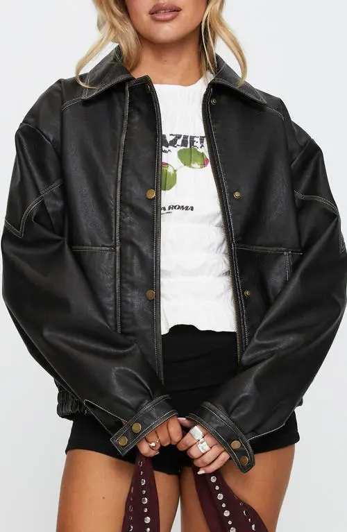 Princess Polly Jaxton Faux Leather Jacket - Black