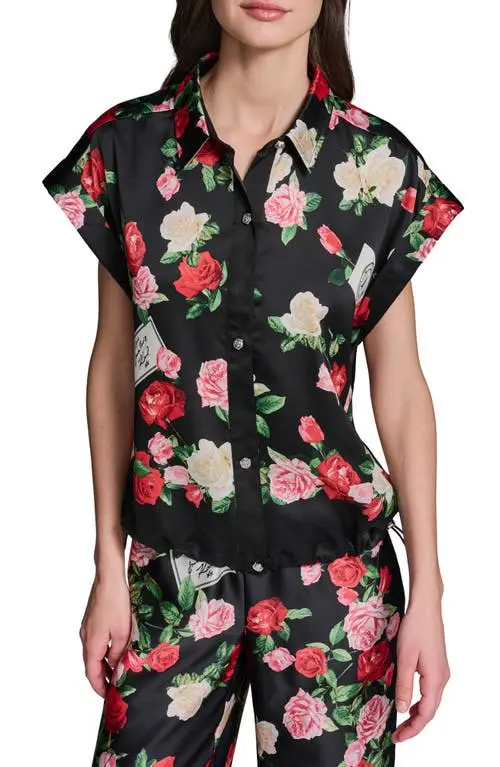 Karl Lagerfeld Paris Rose Print Button-up Shirt - Black Multi
