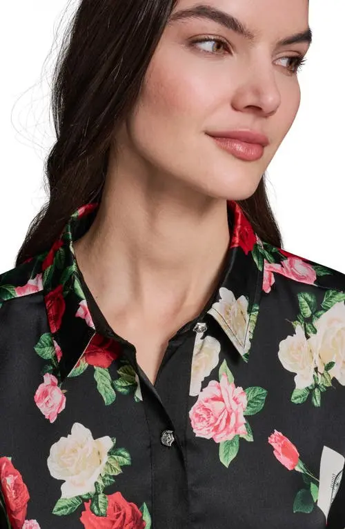 Karl Lagerfeld Paris Rose Print Button-up Shirt