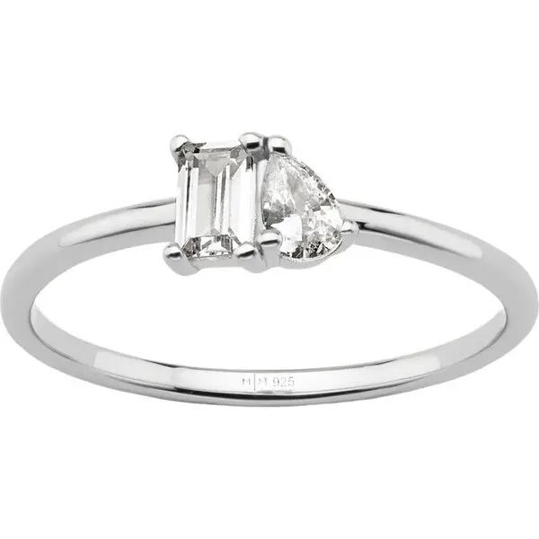 MADE BY MARY Emerald Cut And Pear Shaped Cubic Zirconia Ring - Silver