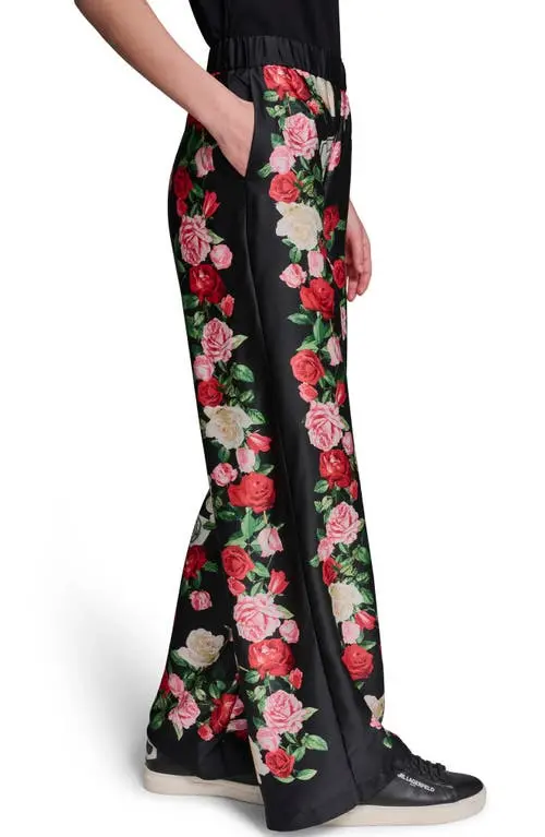 Karl Lagerfeld Paris Floral Satin Wide Leg Pants