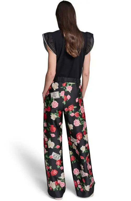 Karl Lagerfeld Paris Floral Satin Wide Leg Pants