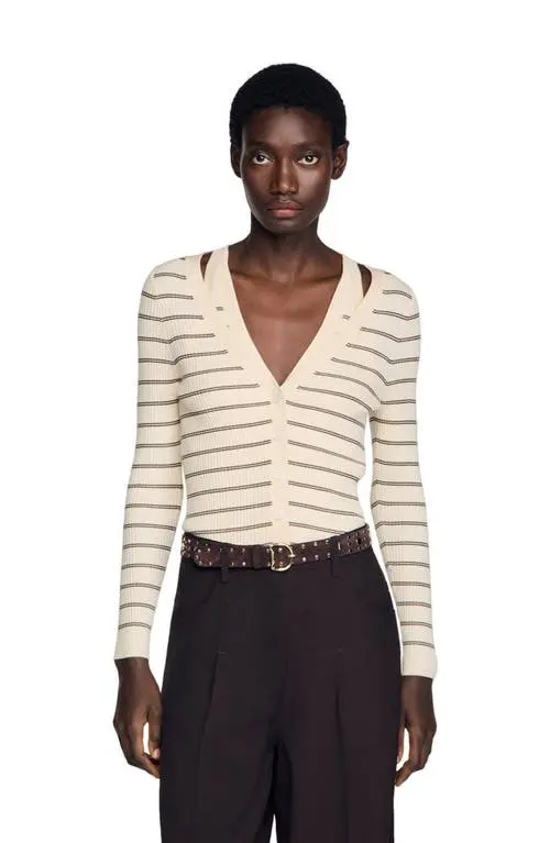 Sandro Striped Ribbed Cardigan