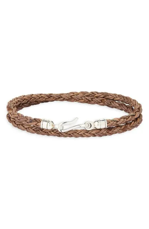 Caputo & Co Double Wrap Braided Leather Bracelet - Grey