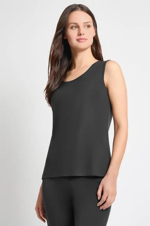 Ming Wang Mid Length Scoop Neck Knit Tank - Granite