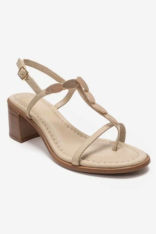 FOREVER & ALWAYS SHOES Serona Leather Block Heel Sandal - Beige