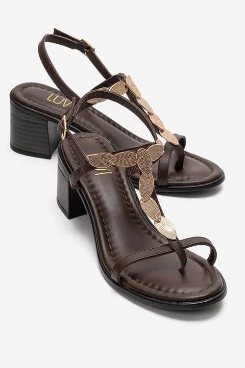 FOREVER & ALWAYS SHOES Serona Leather Block Heel Sandal - Brown