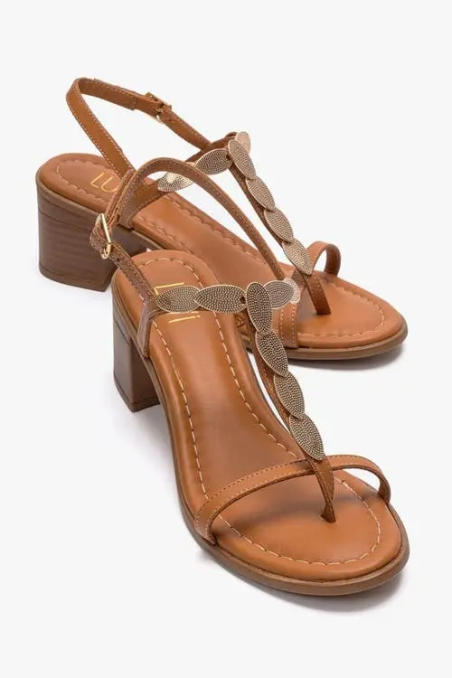 FOREVER & ALWAYS SHOES Serona Leather Block Heel Sandal - Cognac