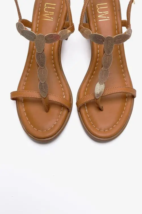 FOREVER & ALWAYS SHOES Serona Leather Block Heel Sandal - Cognac