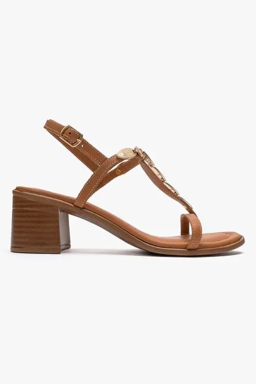 FOREVER & ALWAYS SHOES Serona Leather Block Heel Sandal - Cognac