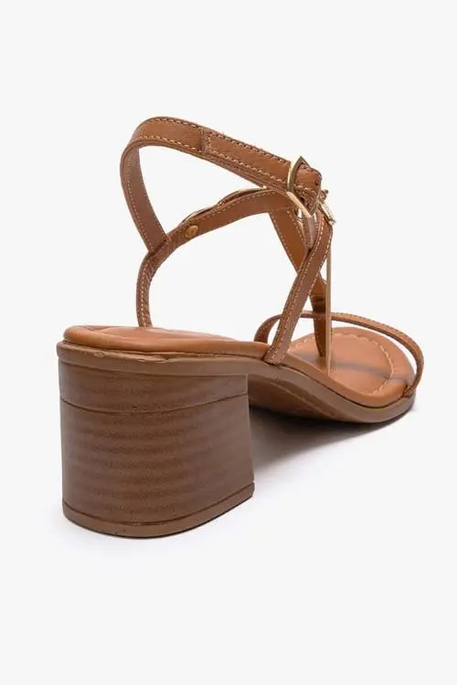 FOREVER & ALWAYS SHOES Serona Leather Block Heel Sandal - Cognac