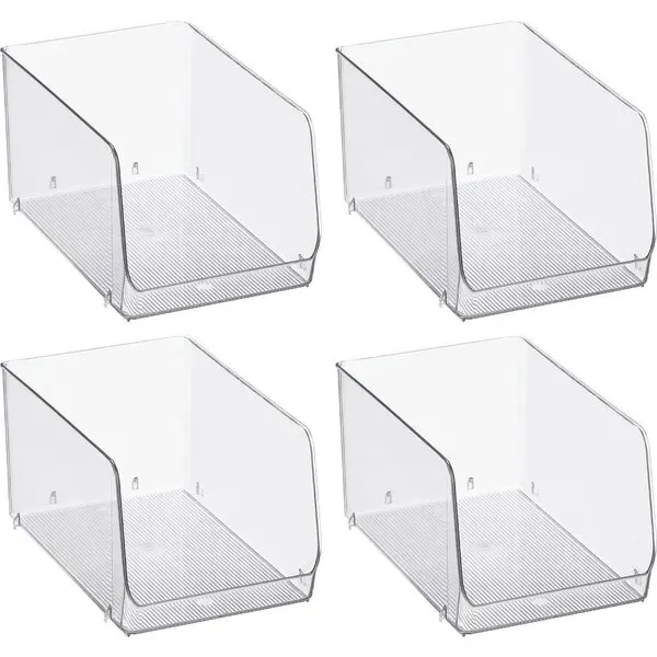 IDESIGN Plastic Stackable Open Front Storage Bin, Easy Access Organizer For Pantry Or Cabinet - Clear