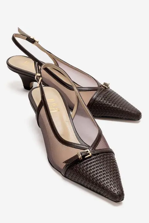 PROLOGUE SHOES Laviera Mesh Slingback Pump - Brown