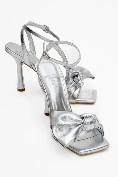 PROLOGUE SHOES Pila Ankle Strap Stiletto Sandal - Silver